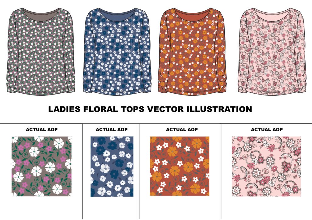 Ladies Floral Tops & Blouses - Vector Illustration Collection ...